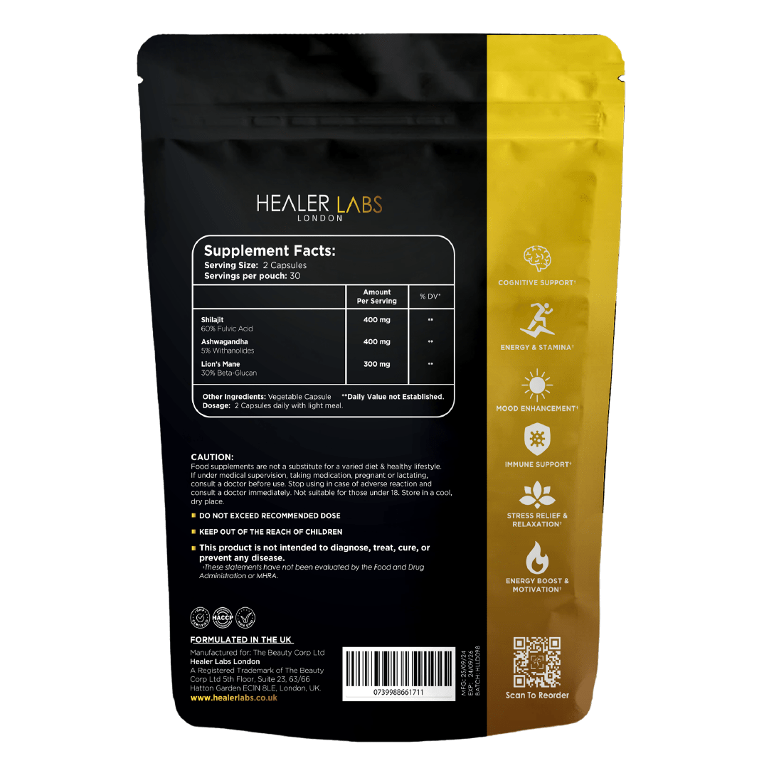 Shilajit Ashwagandha Lion's Mane Complex Healer Labs London UK