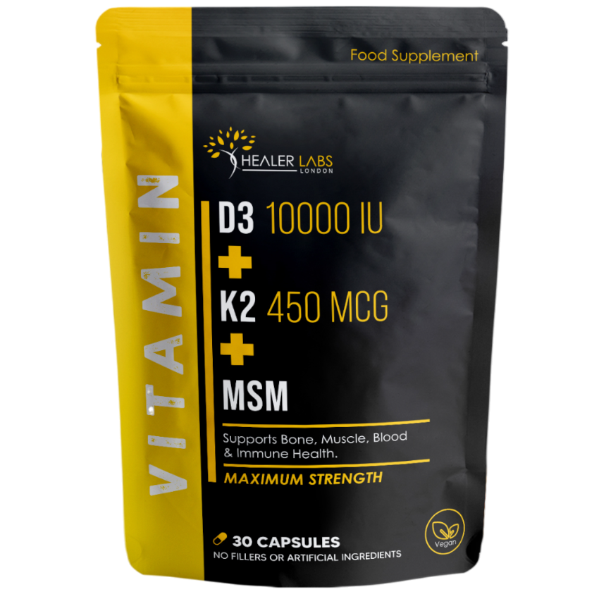 Vitamin D3 + K2 & MSM - 10,000 IU Vitamin D3, 450mcg Vitamin K2 Healer Labs London UK