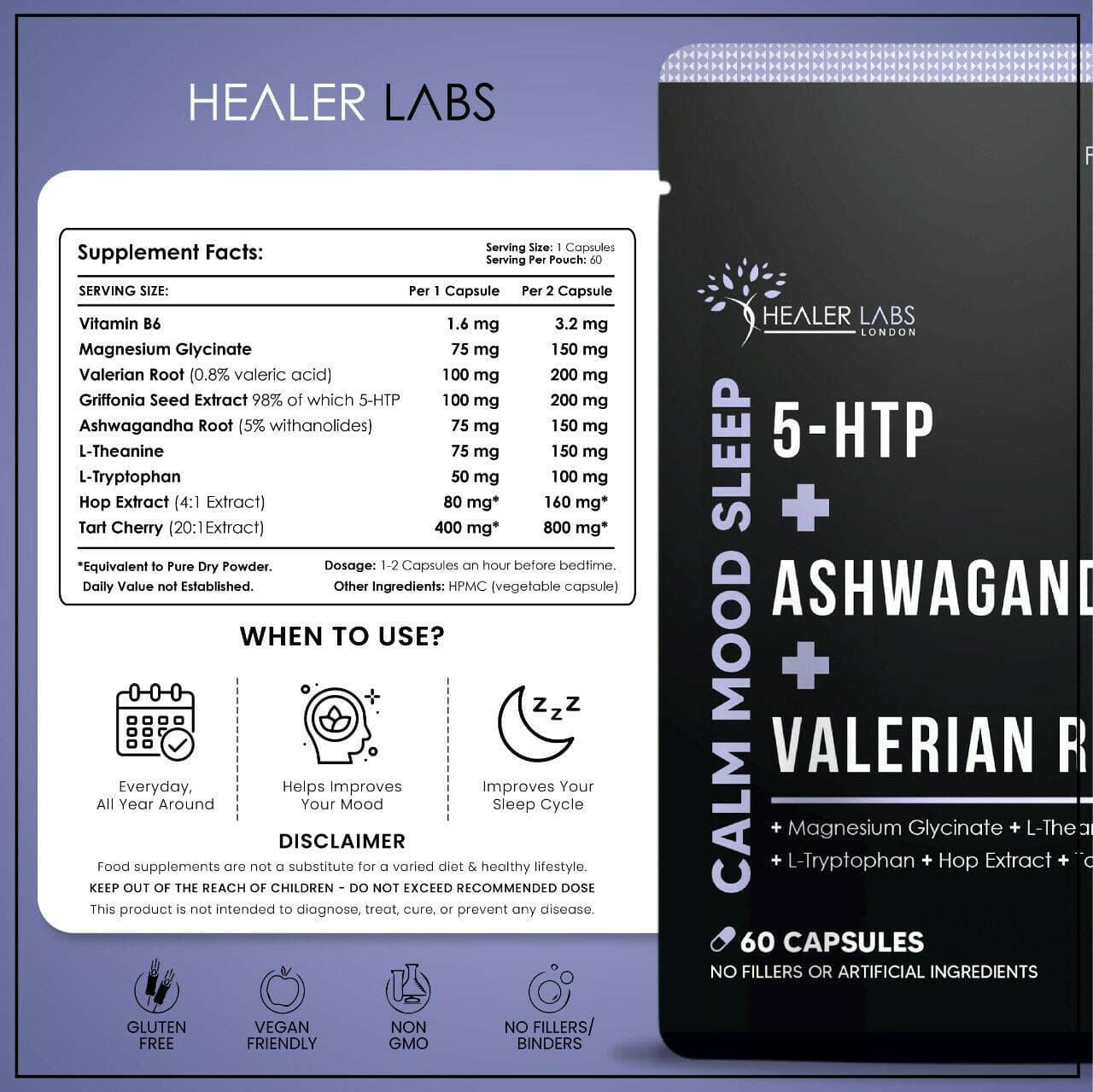 Mood + Sleep Support Complex - 60 Capsules Healer Labs London UK