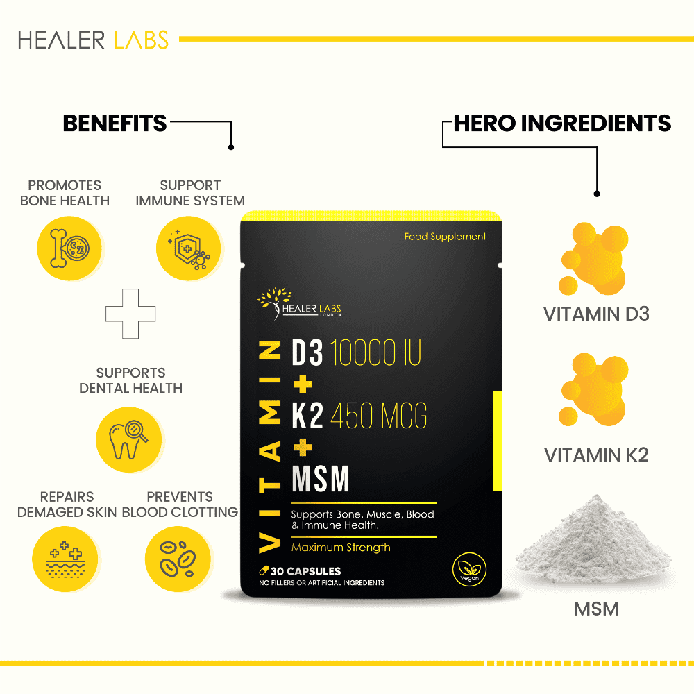 Vitamin D3 + K2 & MSM - 10,000 IU Vitamin D3, 450mcg Vitamin K2 Healer ...