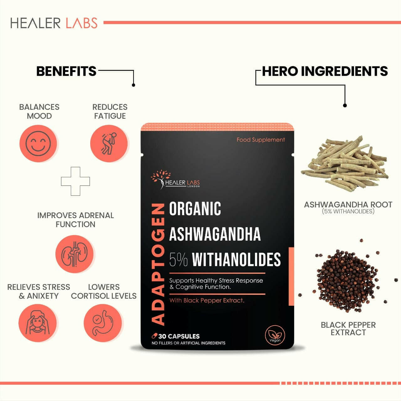 Organic Ashwagandha 5% Withanolides Healer Labs London UK