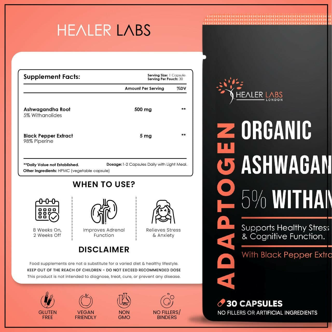 Organic Ashwagandha 5% Withanolides Healer Labs London UK